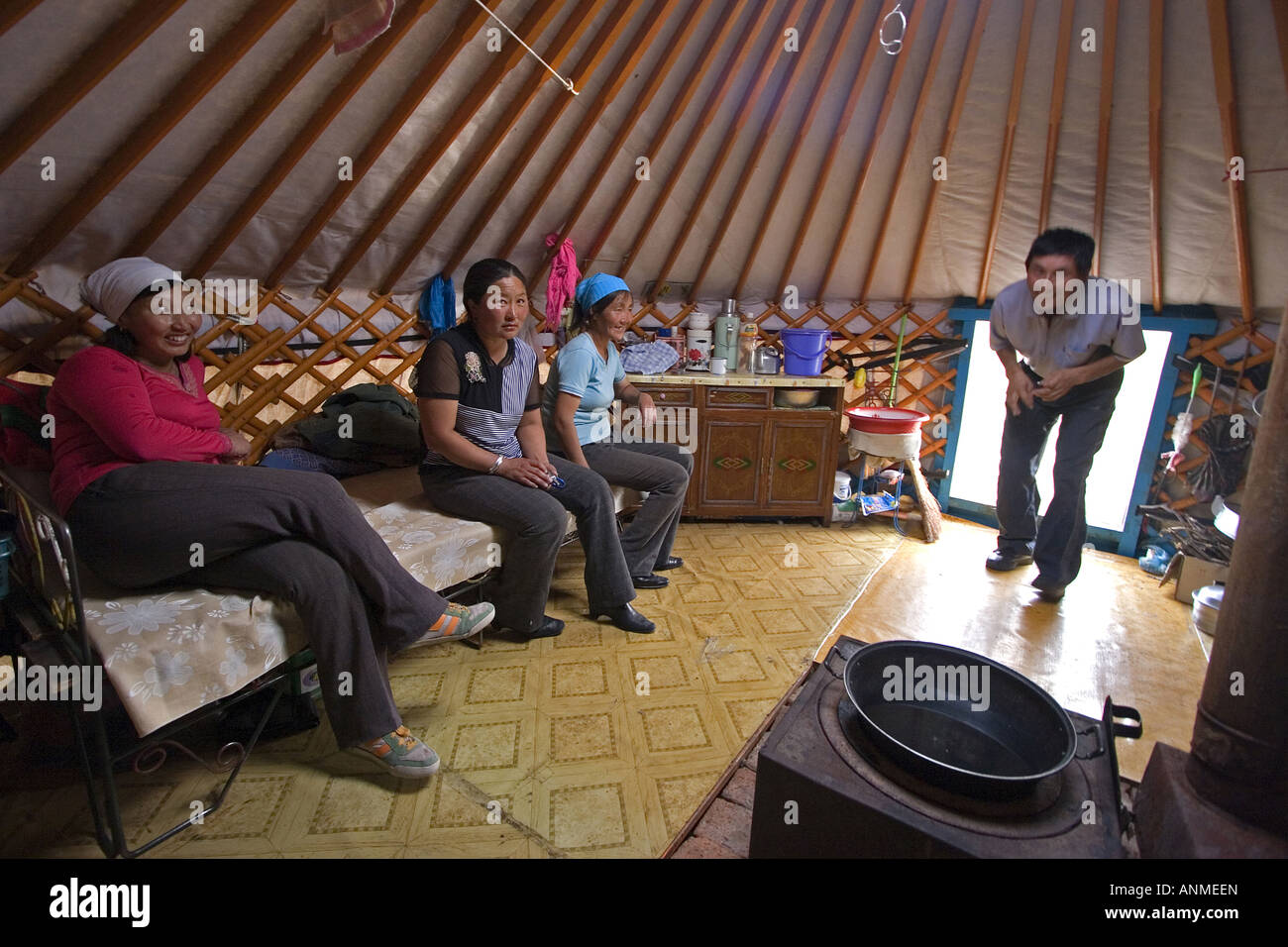 Family in Ger or mongolian yurt Inner Mongolian Autonomous Region in ...