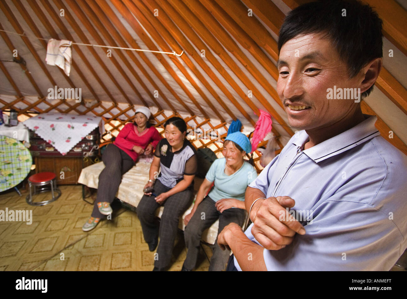 Family in Ger or mongolian yurt Inner Mongolian Autonomous Region in ...