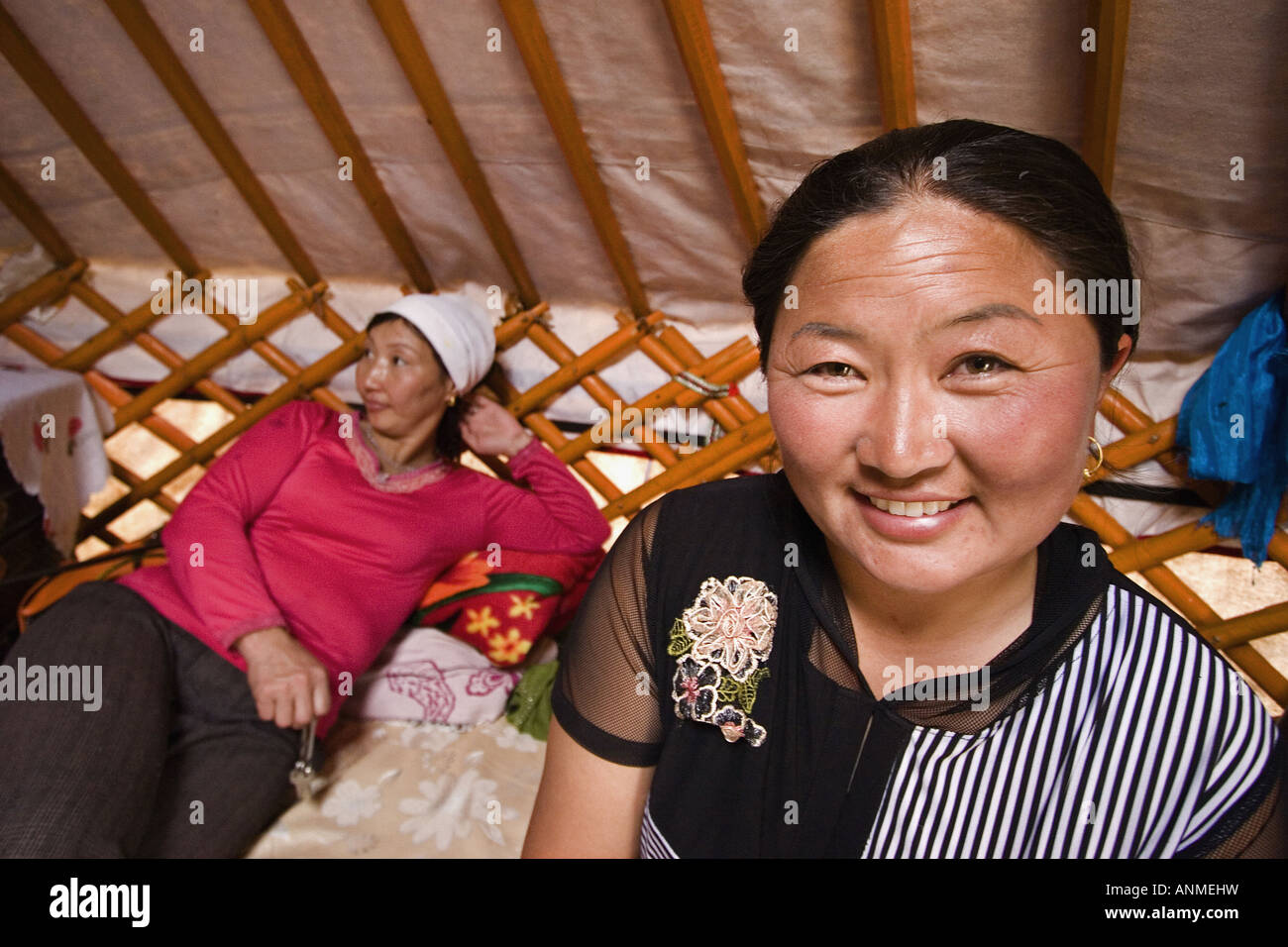 Family in Ger or mongolian yurt Inner Mongolian Autonomous Region in ...