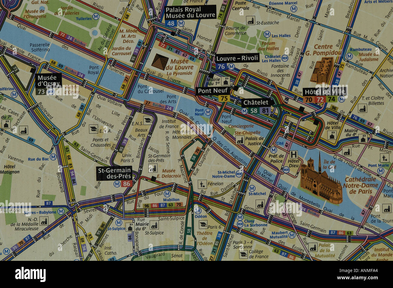 A map of Paris's public transportation routes Stock Photo - Alamy