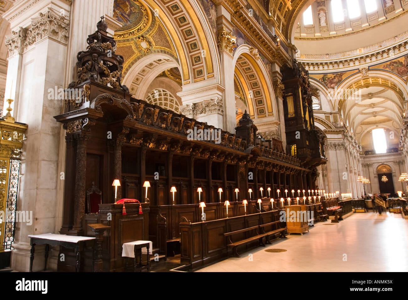 UK London Saint Pauls Cathedral Bishops throne and choir stalls ...
