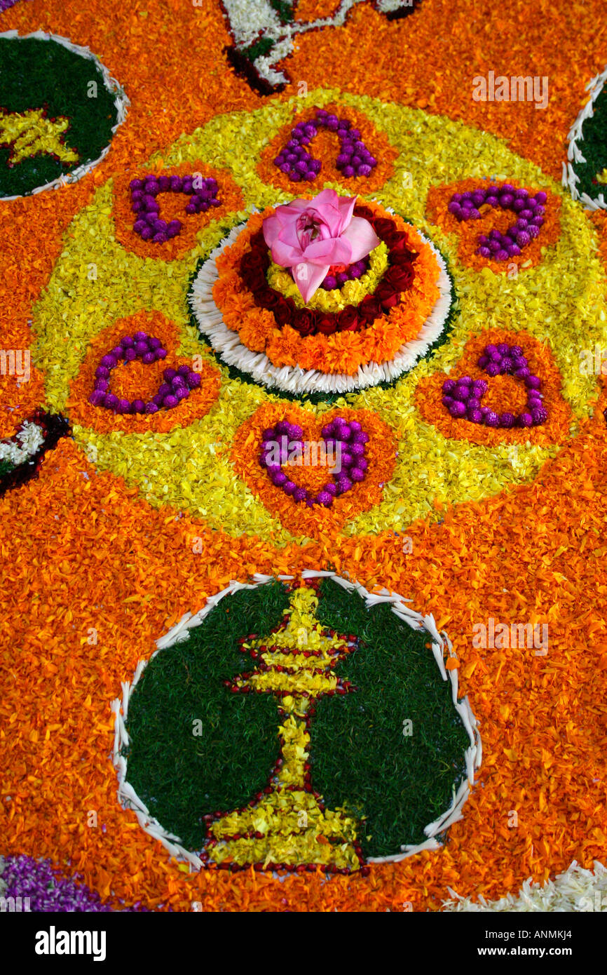 A traditional Kerala style floral decoration during the festival of ...