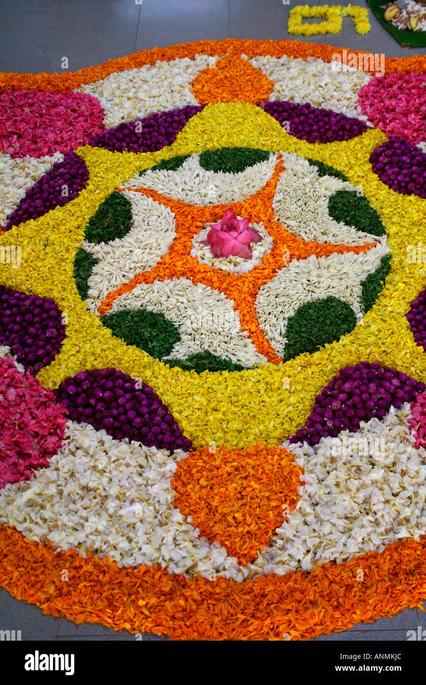 A traditional Kerala style floral decoration during the festival of ...