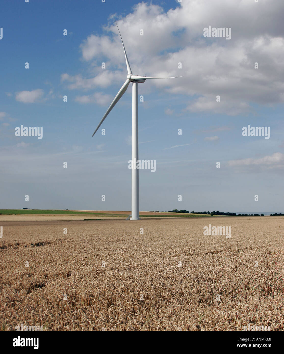 Green energy being provided by a wind turbine near Falaise in Normandy ...