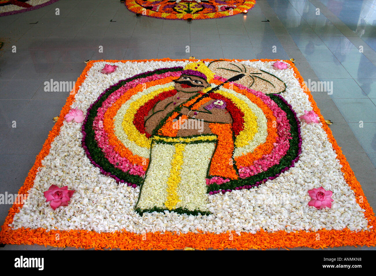 A traditional Kerala style floral decoration during Onam depicting King ...