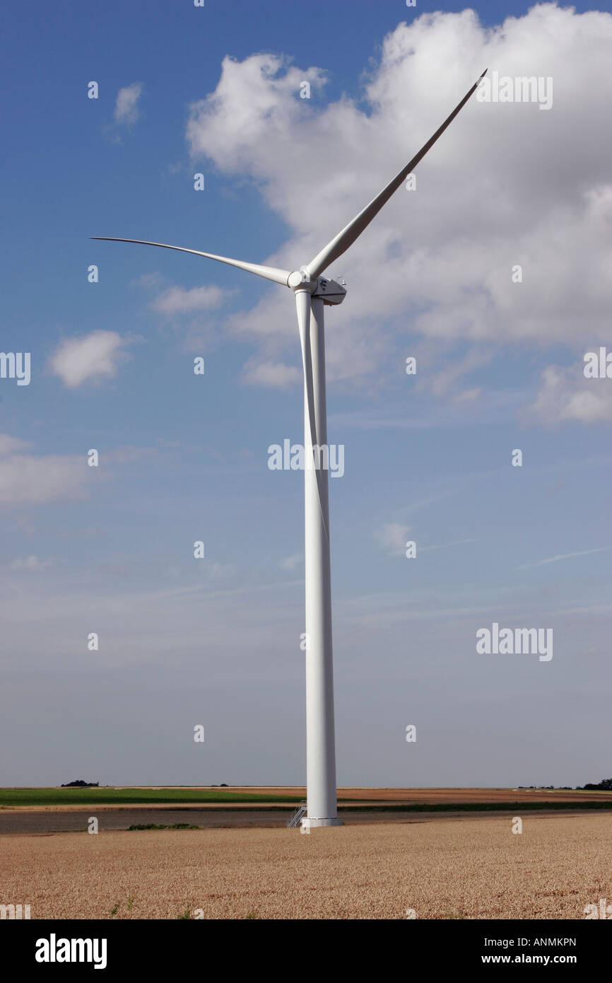 Green energy being provided by a wind turbine near Falaise in Normandy ...