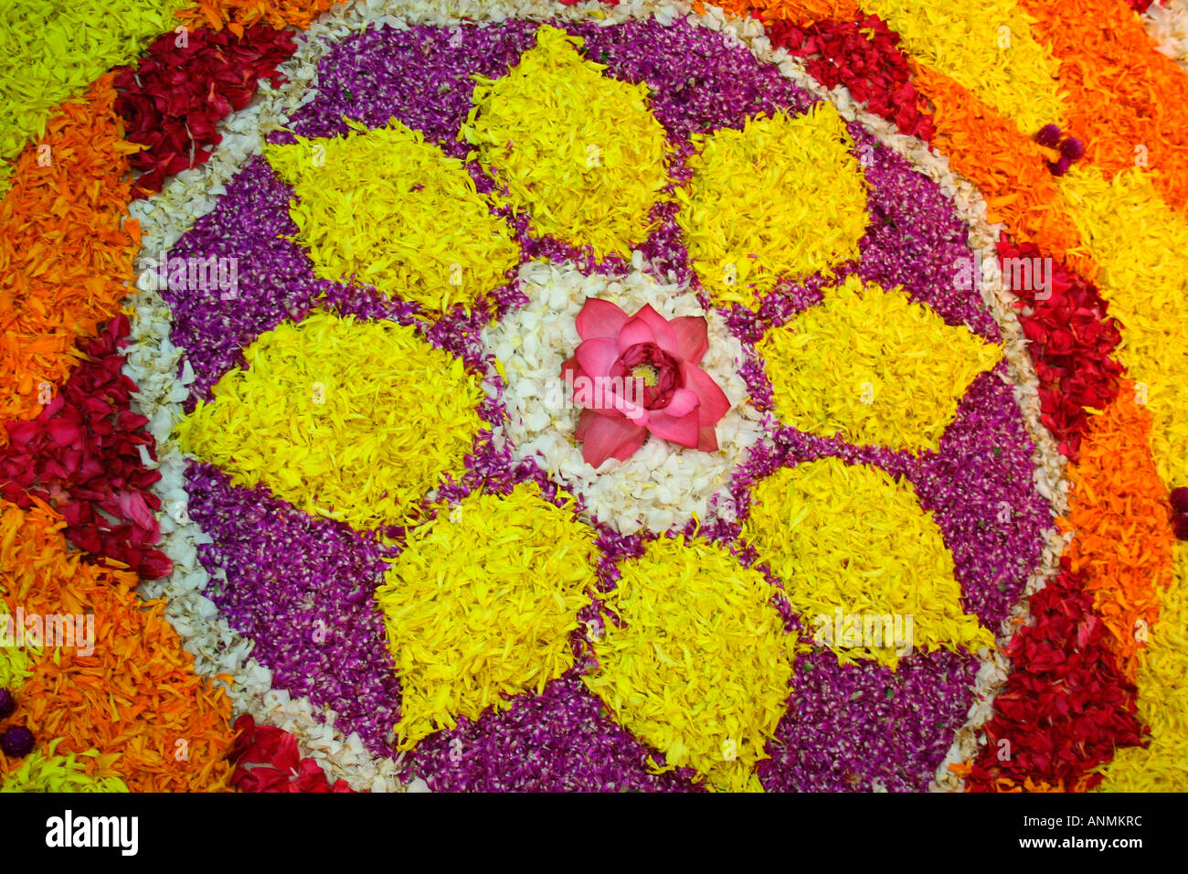 A traditional Kerala style floral decoration during the festival of ...
