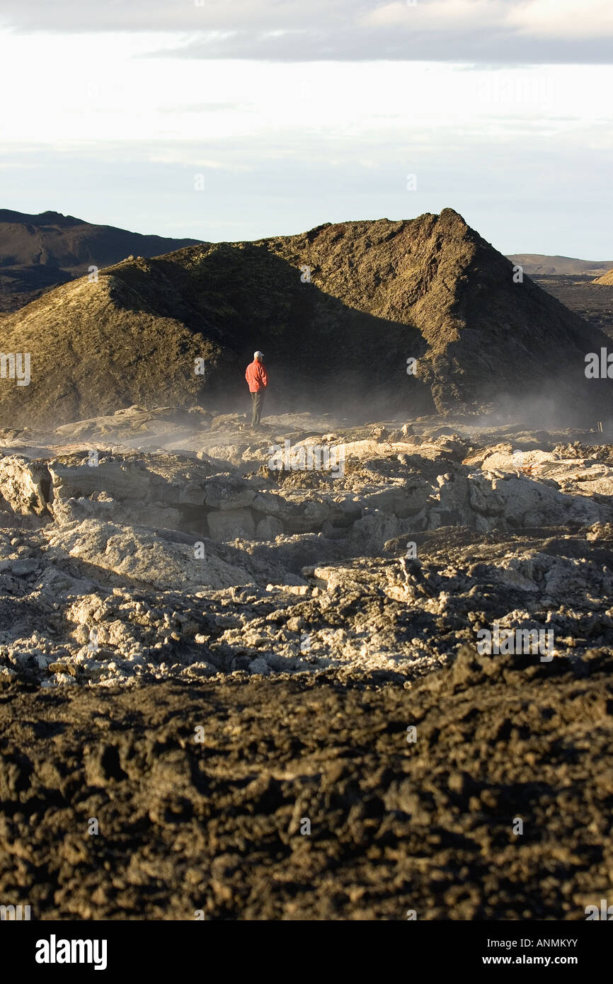 Tourist in Krafla volcano Myvatn lake Iceland Stock Photo - Alamy