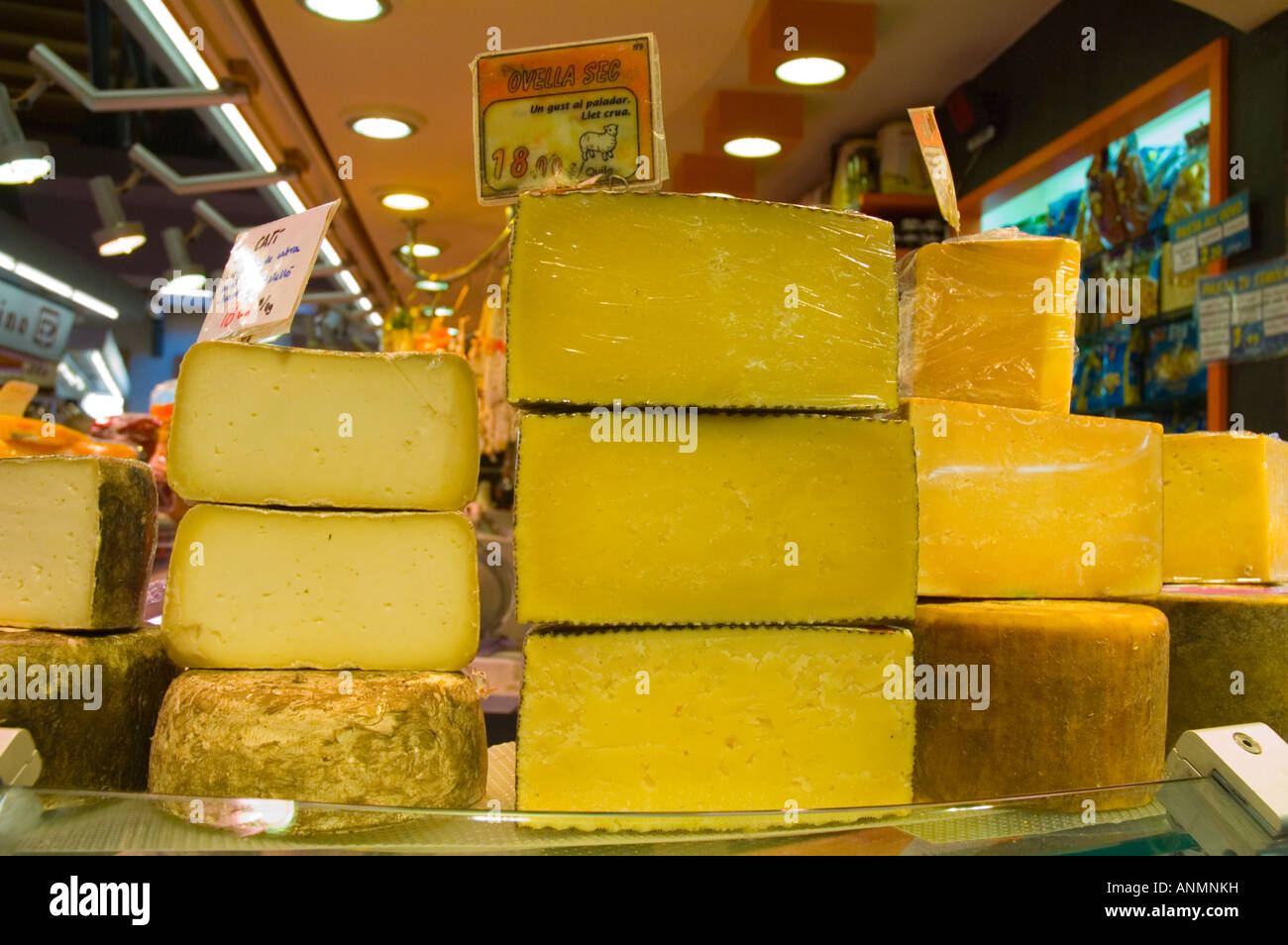 Cheese at Santa Caterina market in Barcelona Catalonia Spain EU Stock ...