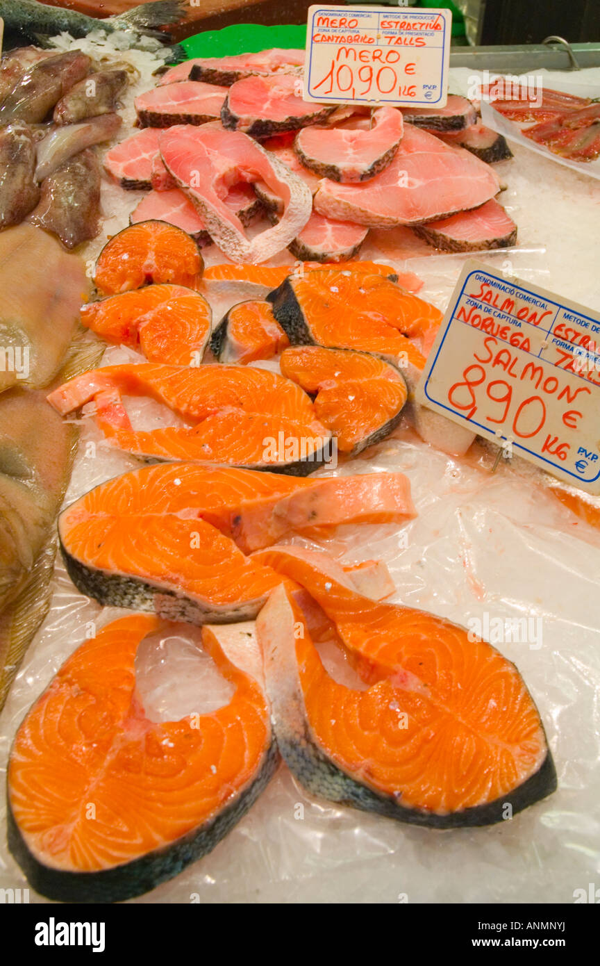 Fresh fish at a market in Barcelona Catalonia Spain EU Stock Photo - Alamy