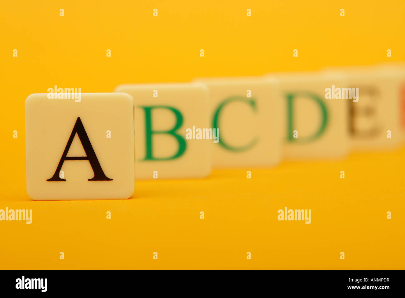 ABC learning alphabet order letter tile block Stock Photo - Alamy