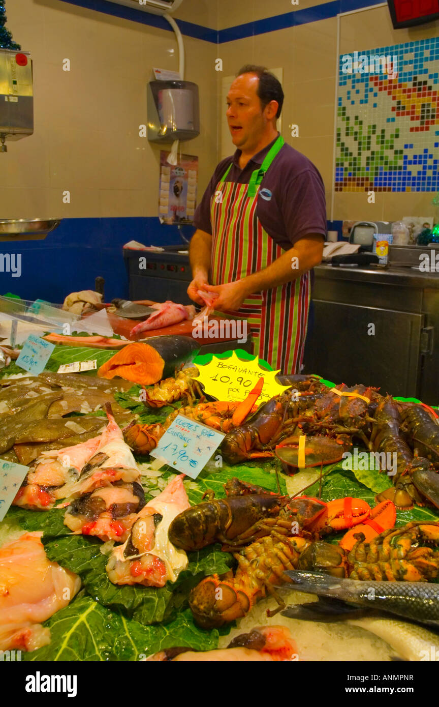 Seafood stall at a market in Barcelona Catalonia Spain EU Stock Photo ...