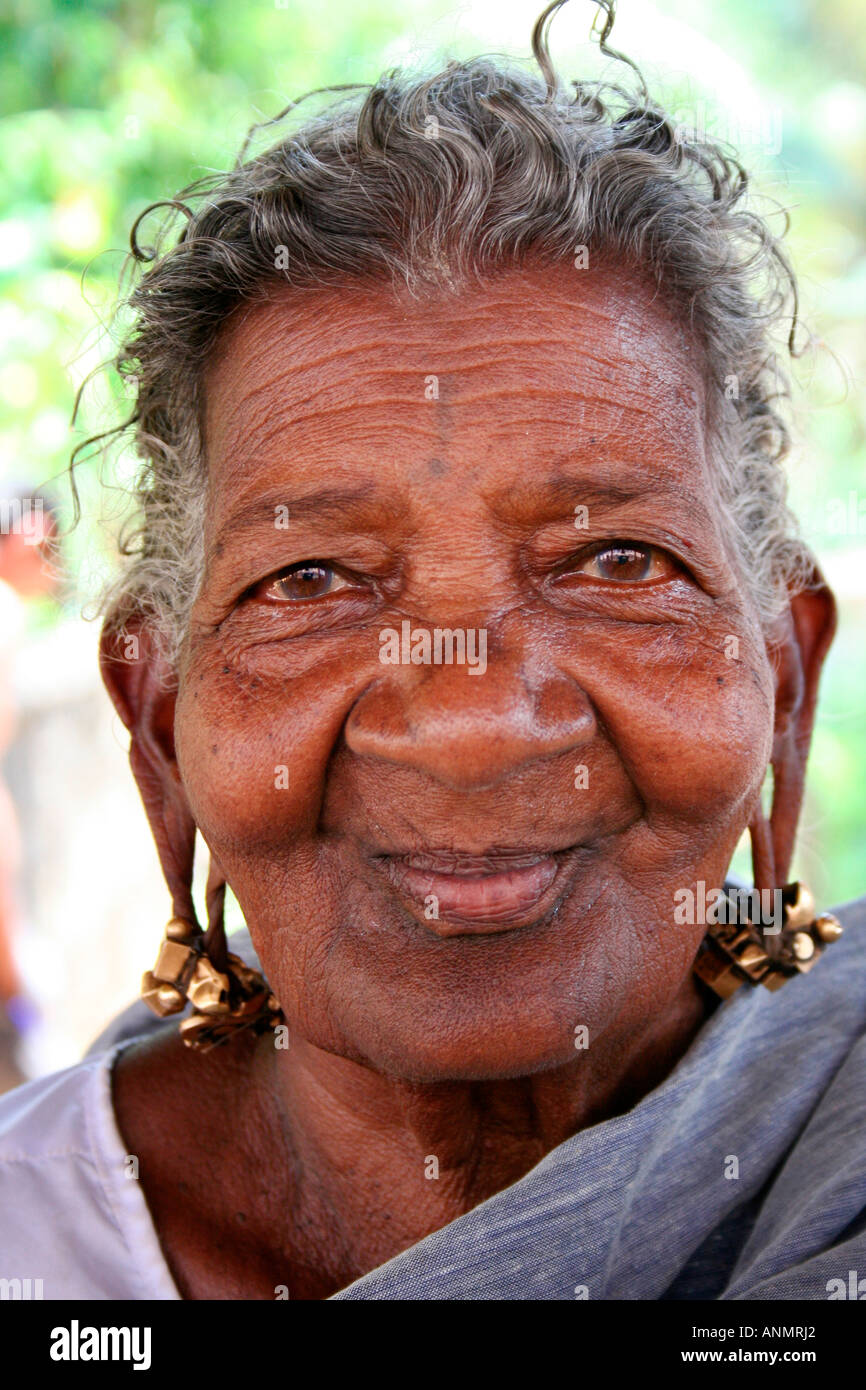 Close up of the face of an old South Indian woman with traditional ...