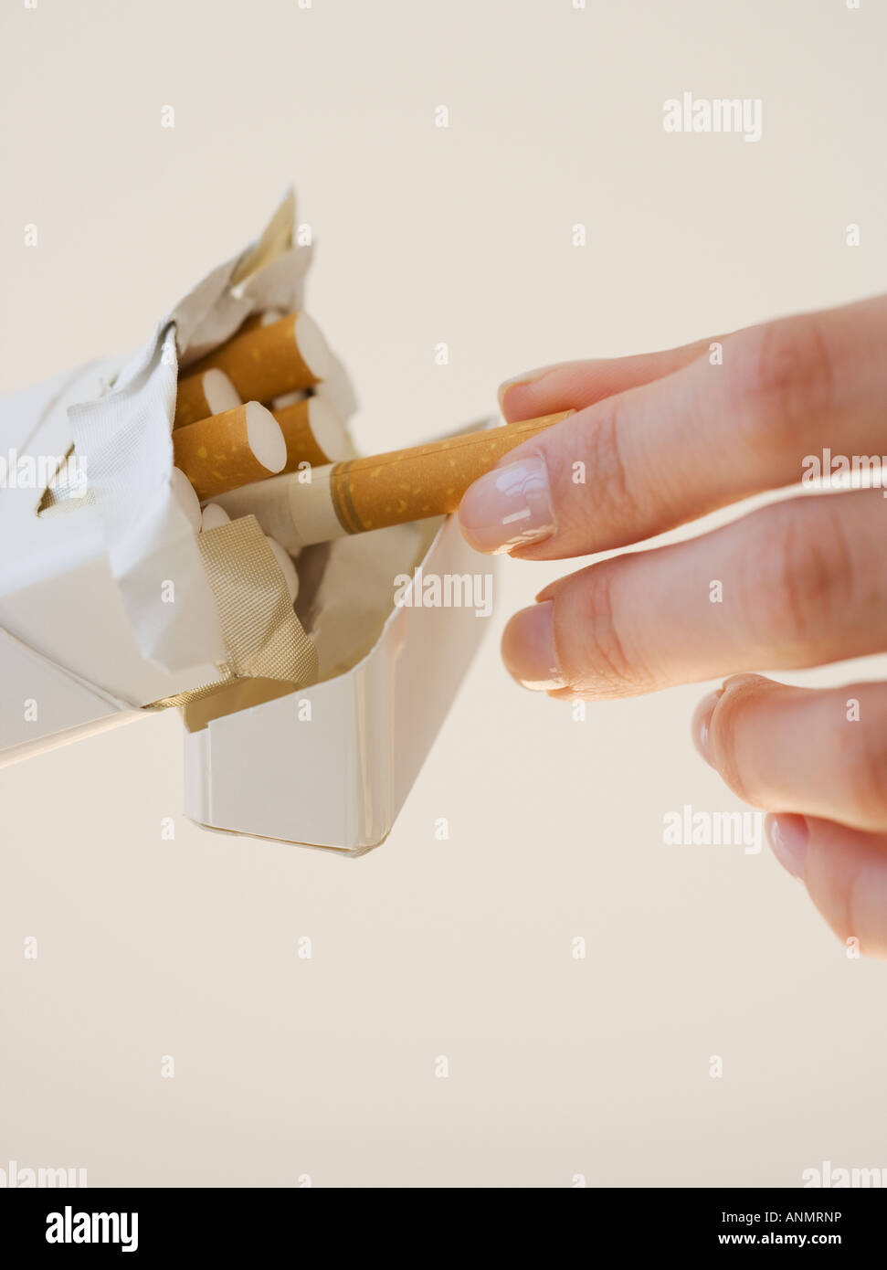 Woman talking cigarette out of pack Stock Photo - Alamy