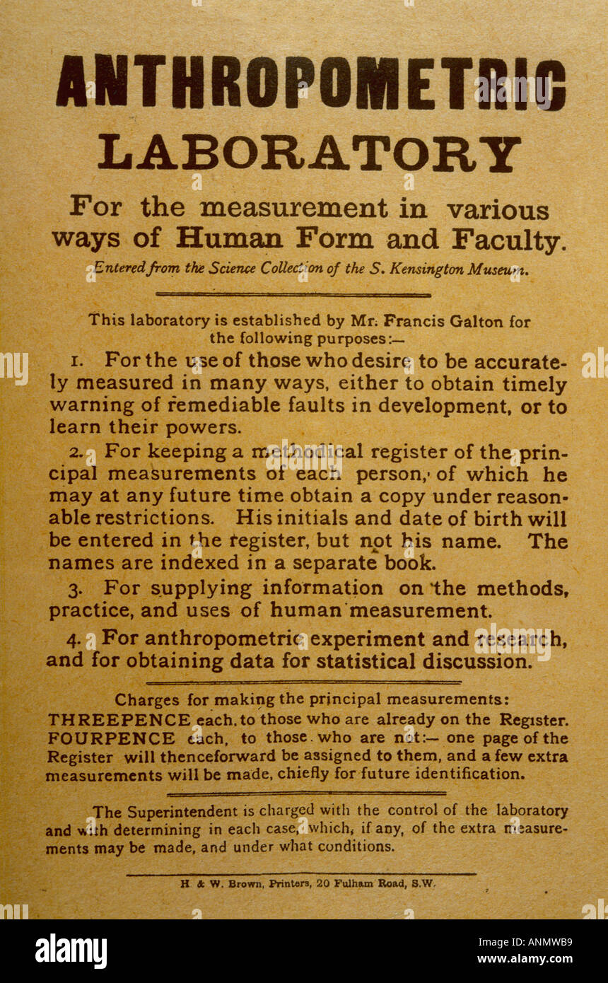 Handbill For Galton Lab Stock Photo - Alamy