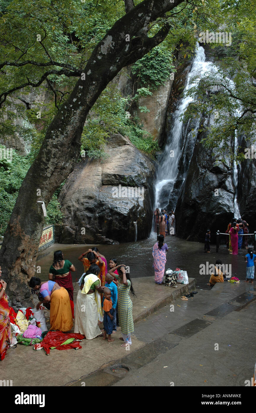 Group of Indian women getting changed next to Waterfall in southern ...