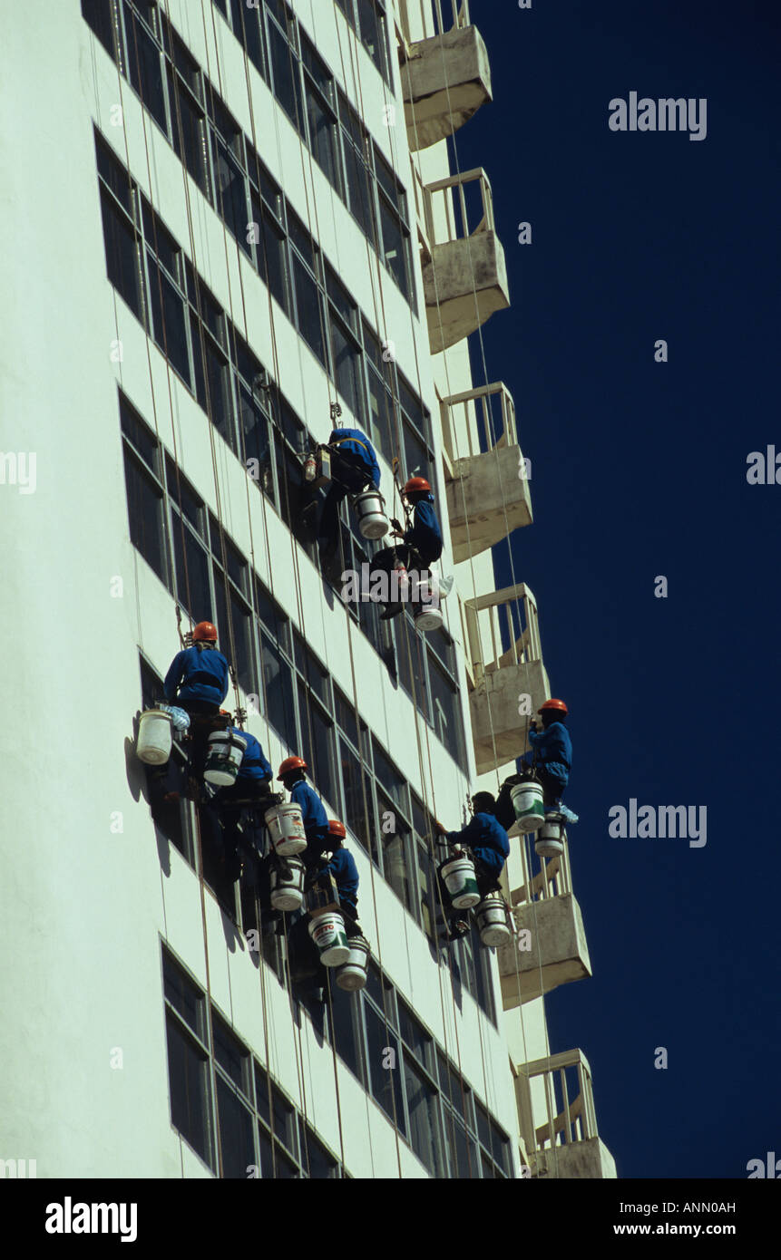 Hotle painters abseiling down building at Centara Hotel Chiang Mai ...