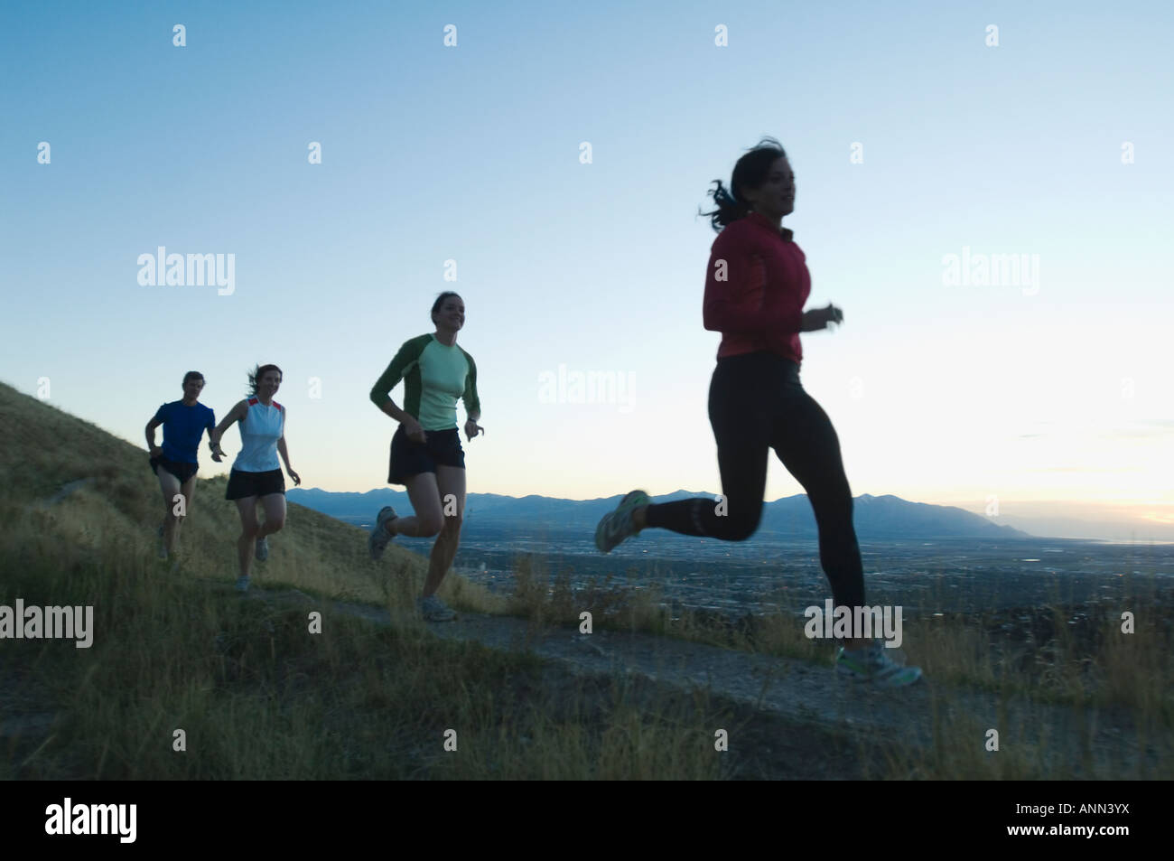 Group of people running on trail, Salt Flats, Utah, United States Stock ...