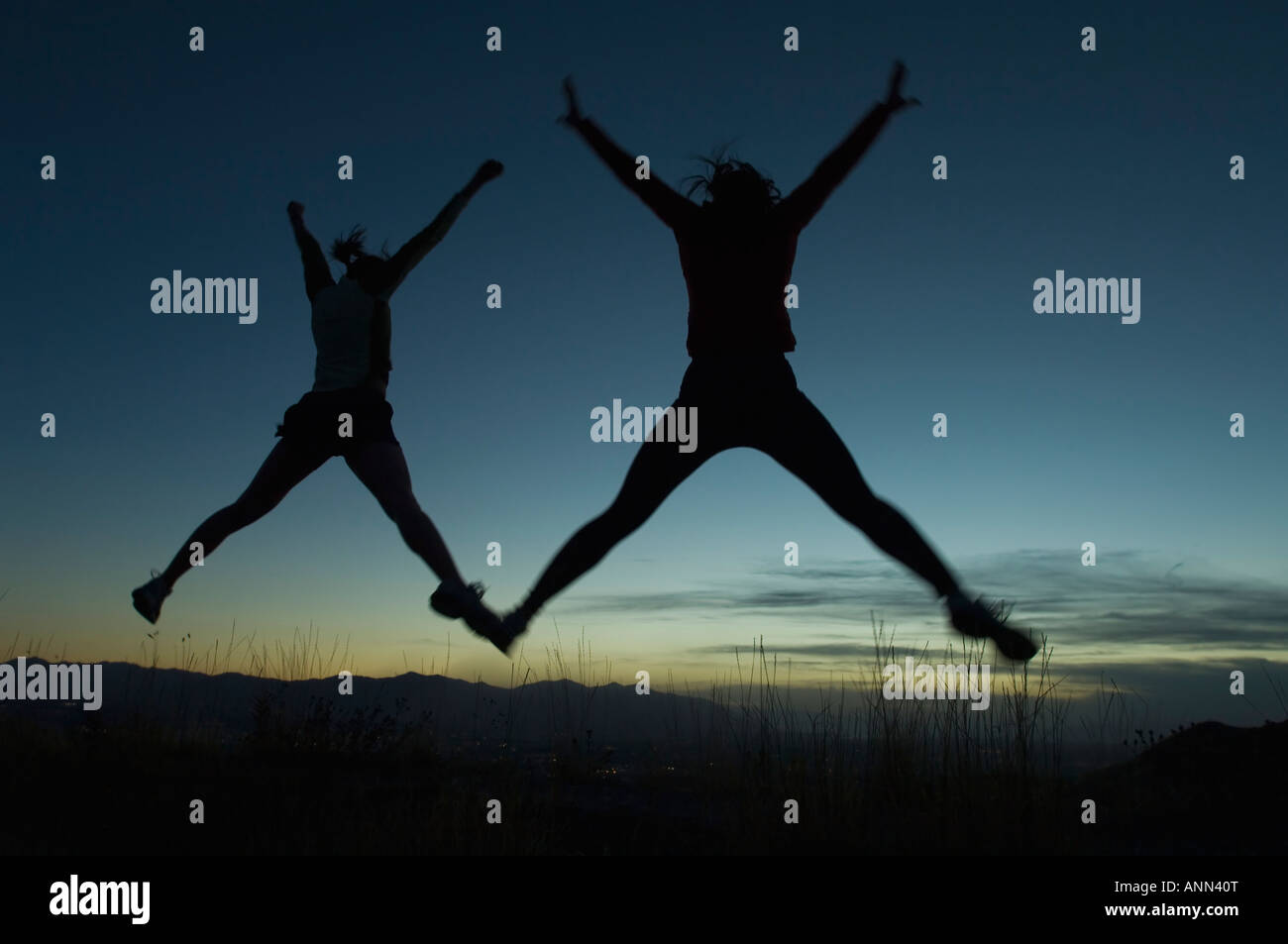 Silhouette of people jumping, Salt Flats, Utah, United States Stock ...