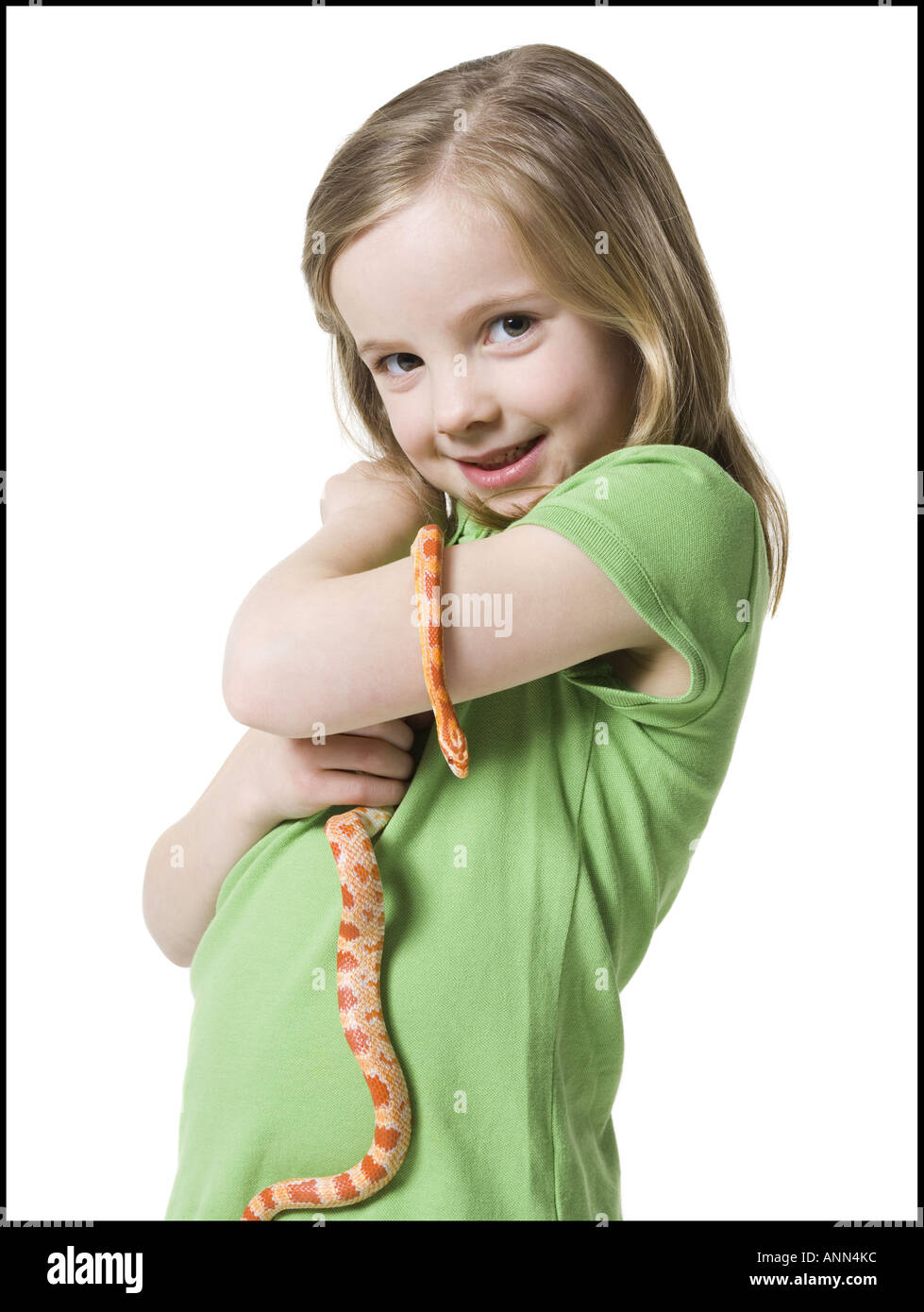 Portrait of a girl holding a snake Stock Photo - Alamy