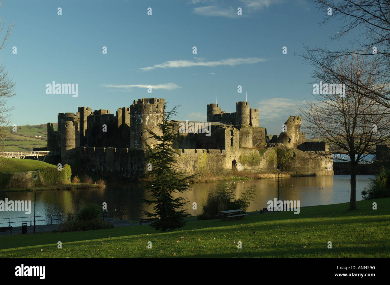 South West walls of Caerphilly Castle Stock Photo - Alamy
