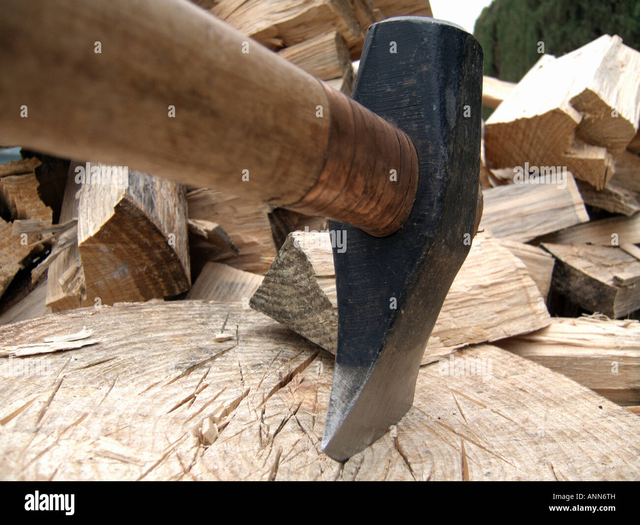 Cutting firewood with an axe Stock Photo - Alamy