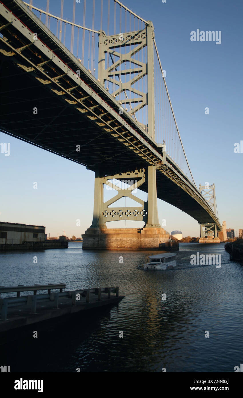 Duck tours amphibious landing craft entering Delaware river near ...