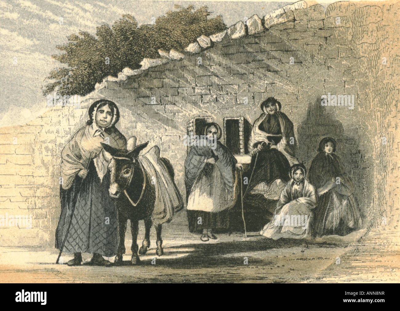 Pictorial writing paper of Donkey women Malvern circa 1860 Stock Photo ...