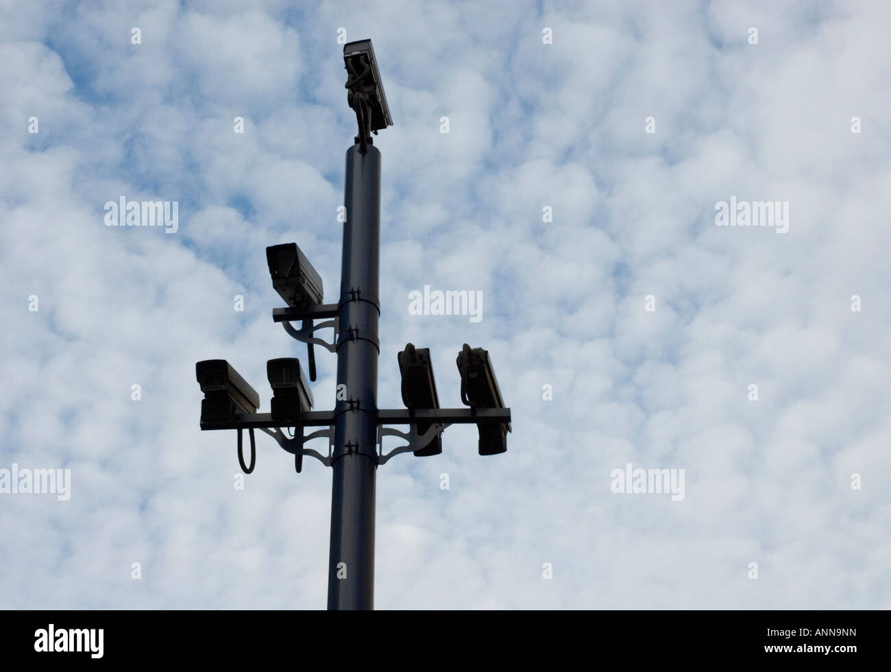 looking up at group of cctv cameras Stock Photo - Alamy