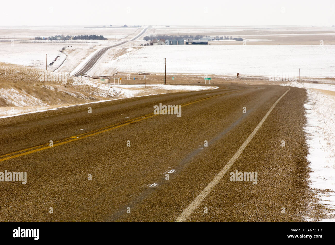Prairie snowstorm- Highway 13 and windswept snow, Woodrow, Saskatchewan ...