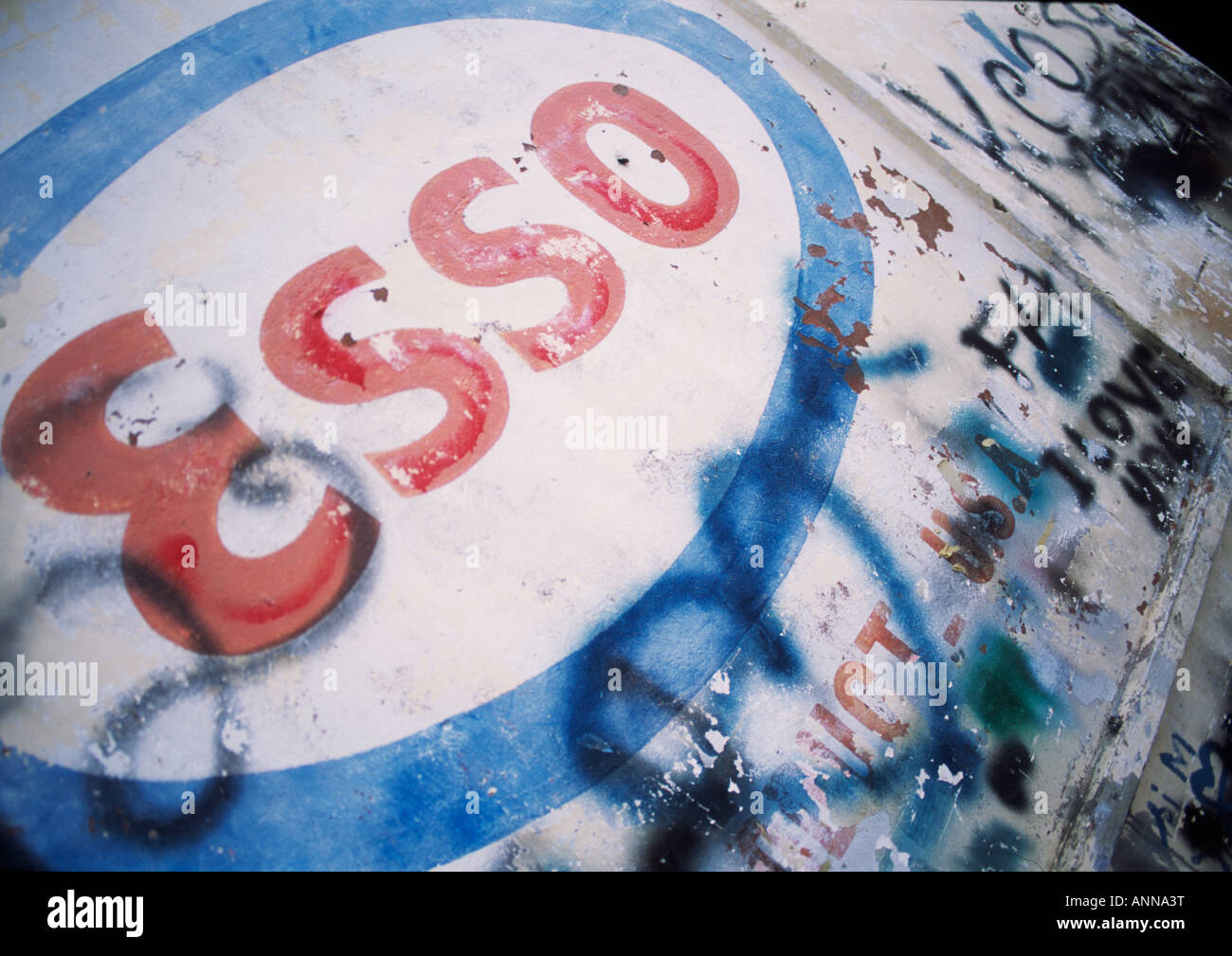 graffiti on Esso petrol sign Stock Photo - Alamy