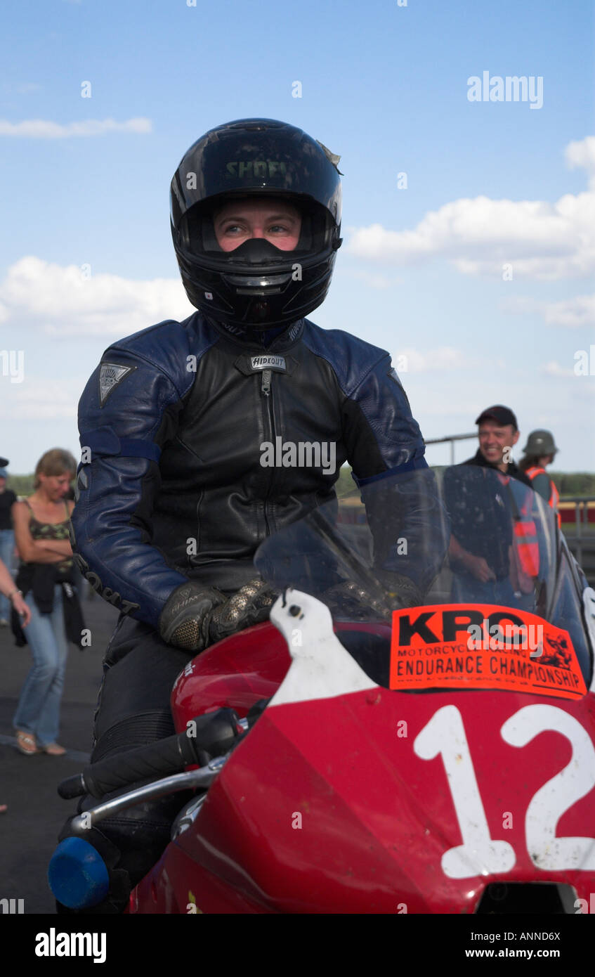 Female Motorcycle Racer After A Race Stock Photo - Alamy