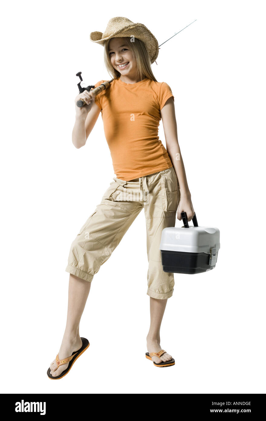 Child holding fishing pole Cut Out Stock Images & Pictures - Alamy