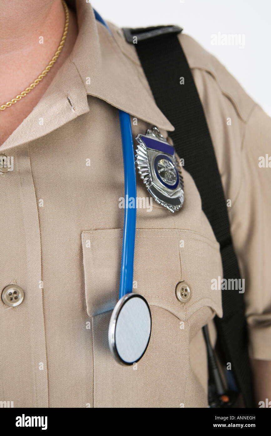View of a Emergency Medical Service officer wearing a stethoscope Stock ...