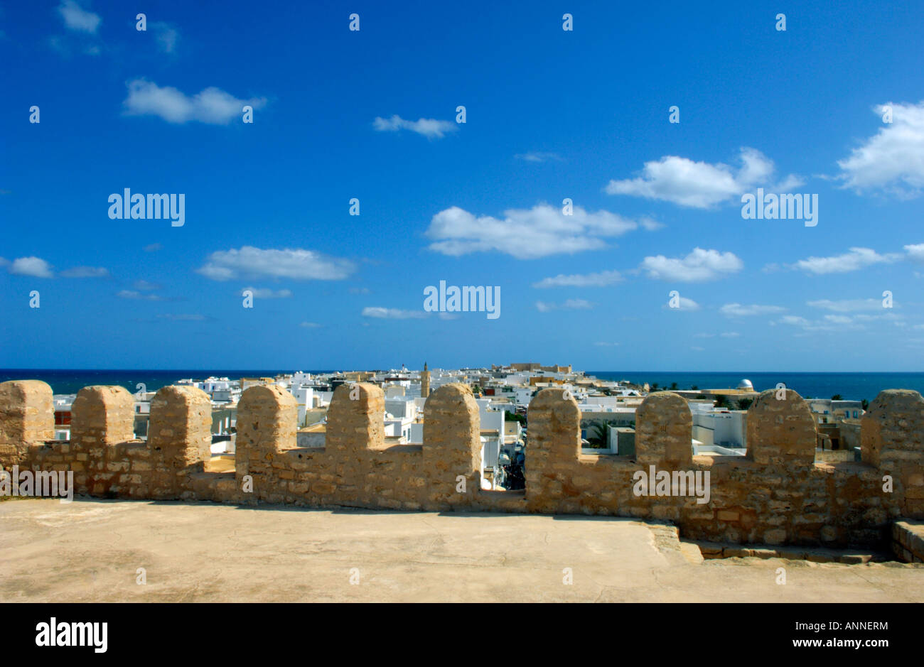 The medina of Mahdia jutting out into Mediterranean Sea on its narrow ...