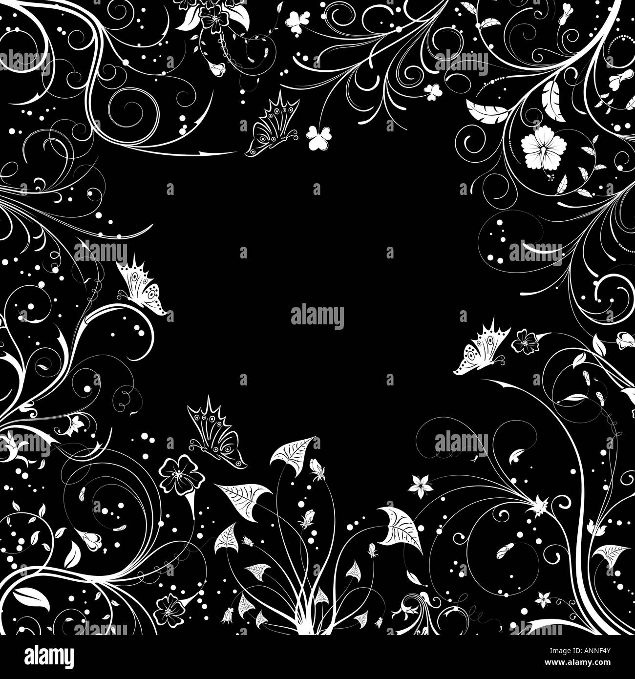 Abstract flower frame with butterflies Stock Photo - Alamy