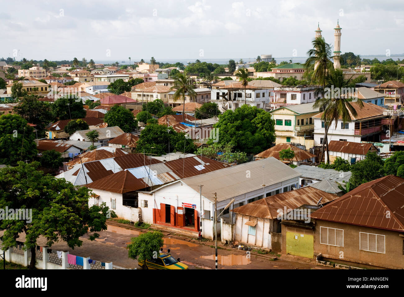 View over Banjul from Arch 22 with the minarets of the King Fahad ...