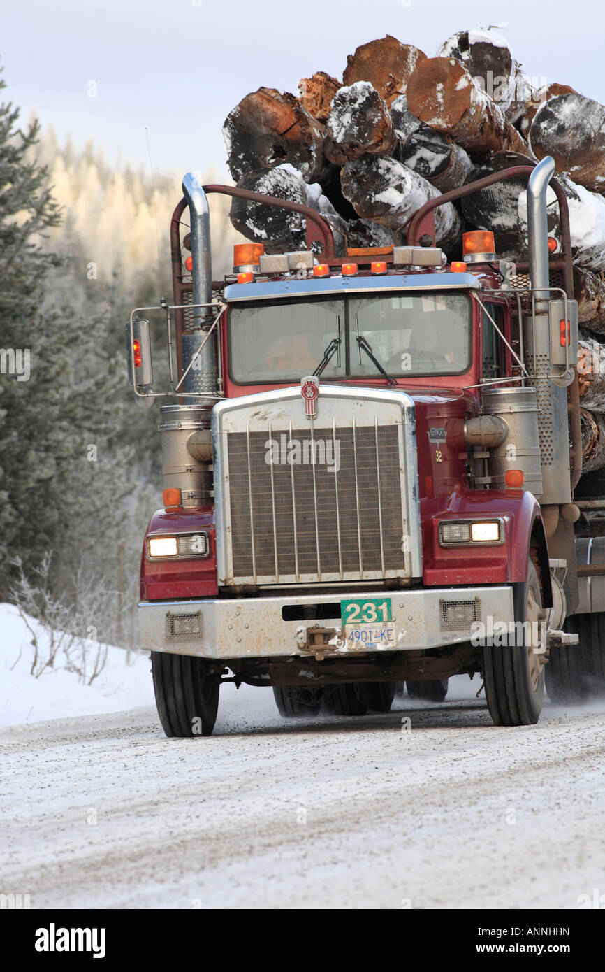 Loaded logging truck in winter Smithers British Columbia Stock Photo ...