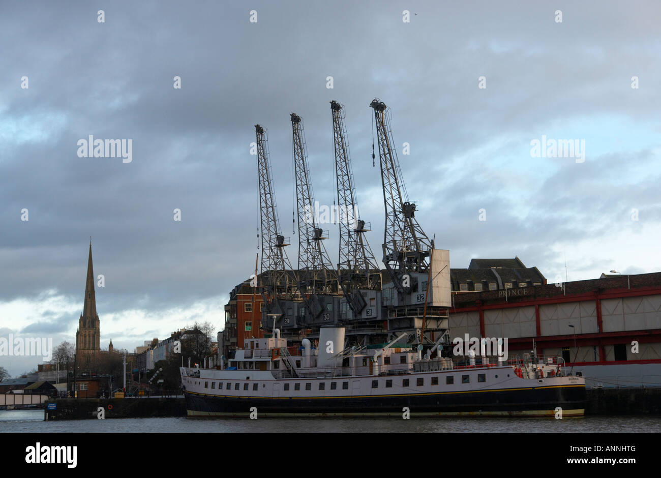 Ship and cranes on River Avon at Bristol Harbour England Stock Photo ...