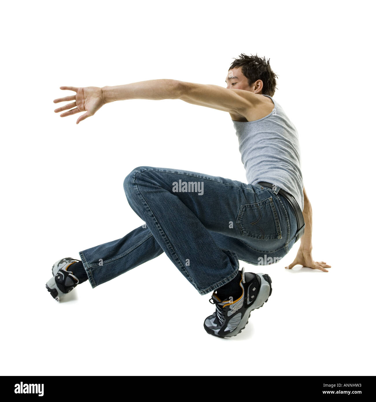 Profile of a young man break dancing Stock Photo - Alamy