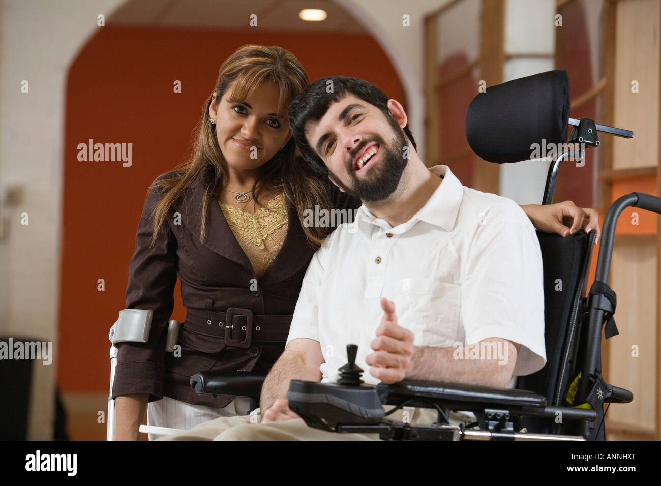 Portrait of a handicapped man and woman smiling Stock Photo - Alamy