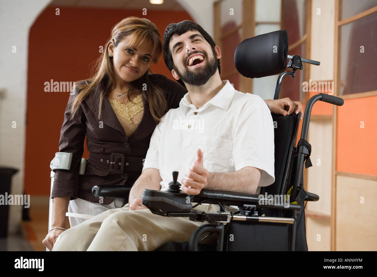 Portrait of a handicapped man and woman smiling Stock Photo - Alamy