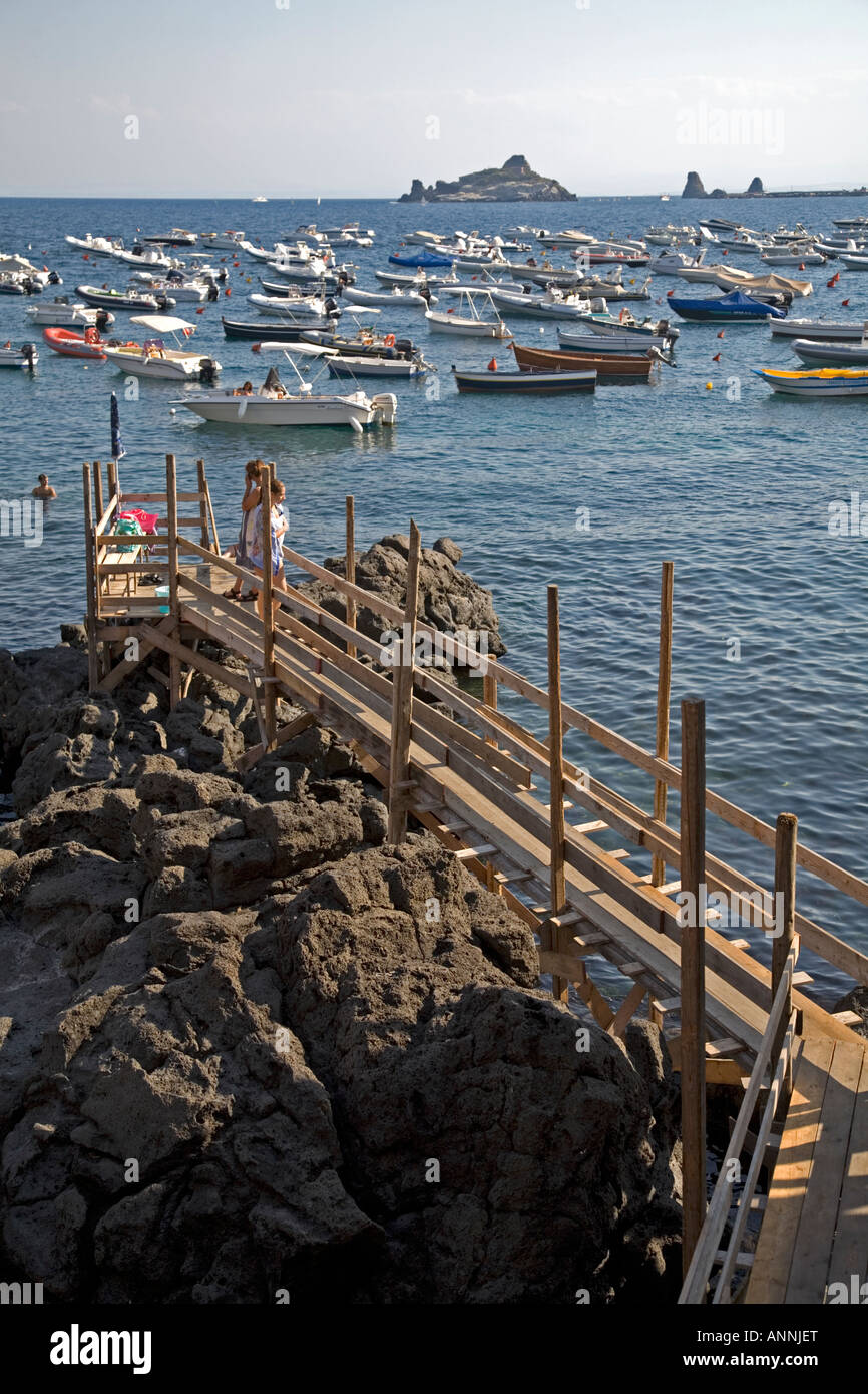 Wooden Walkway Over Lava Rocks Capo Mulini Sicily Italy Stock Photo - Alamy
