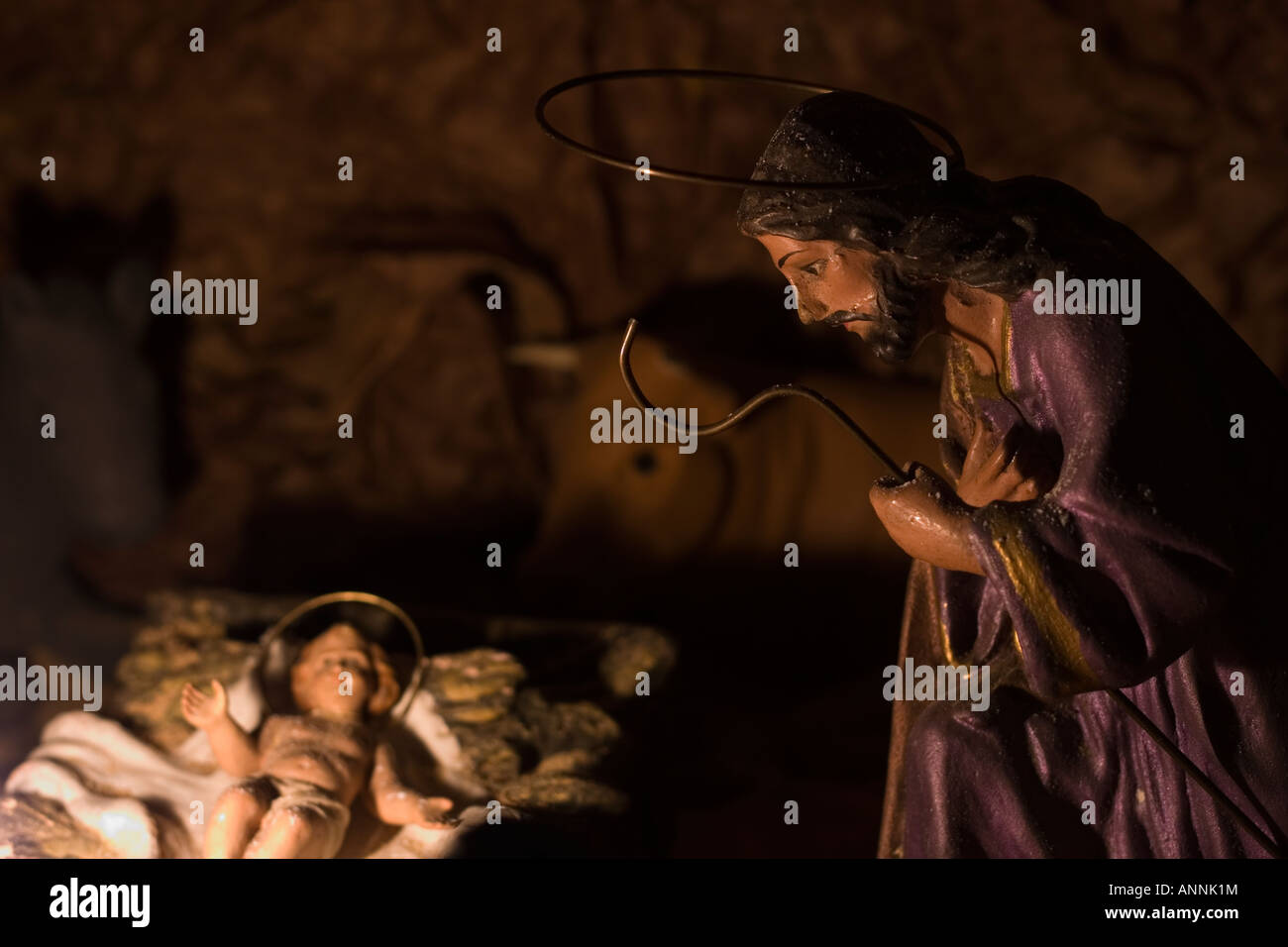 Figure of child Jesus Christ and Saint Joseph in Bethlehem Stock Photo ...