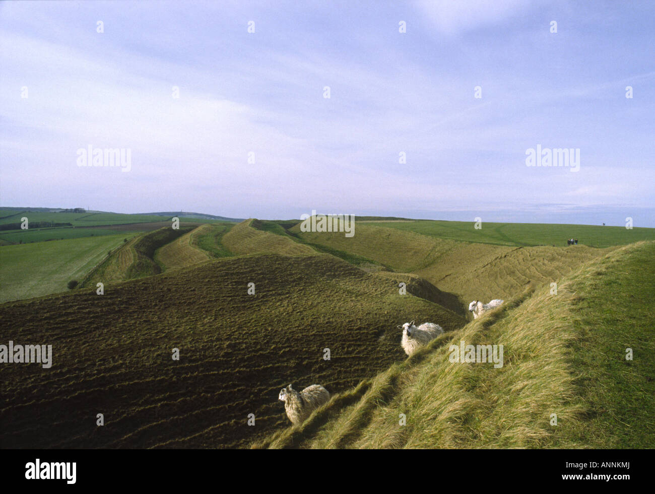 Maiden Castle A re fortified Iron Age hillfort Stock Photo - Alamy