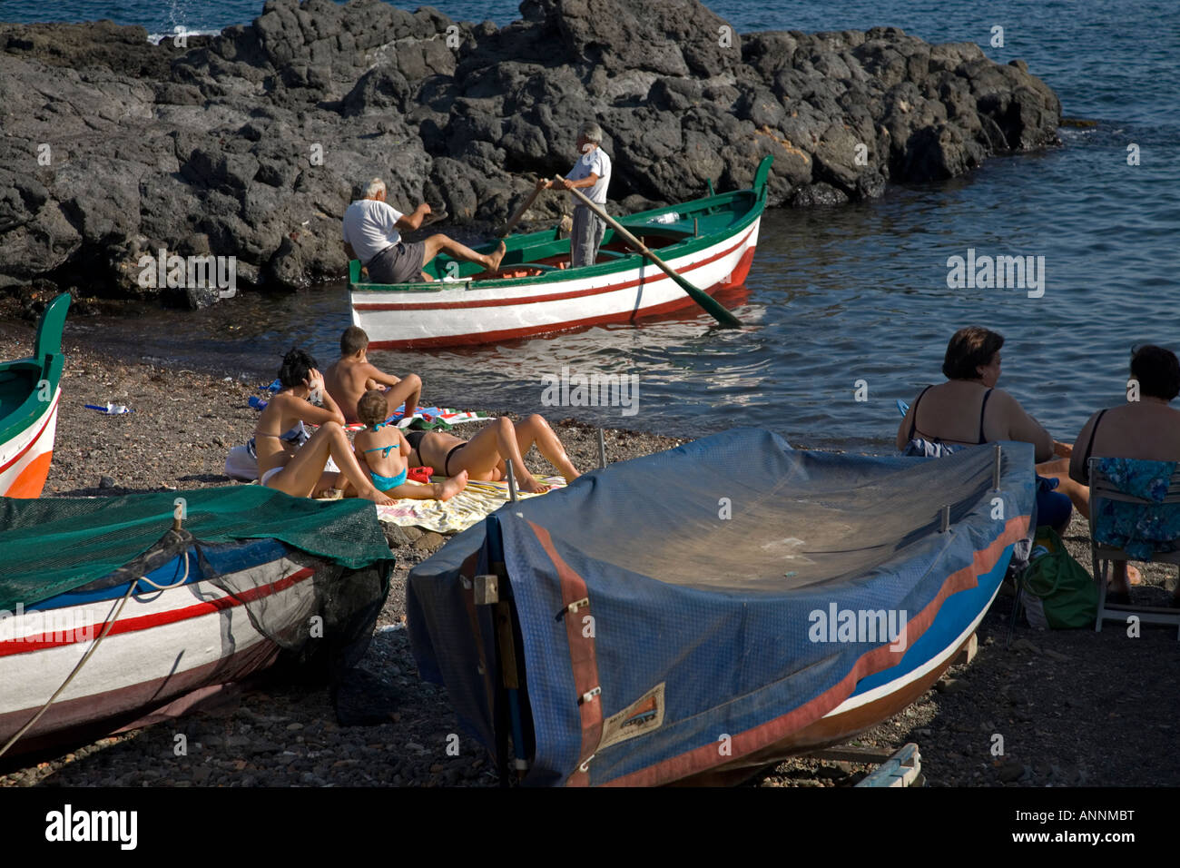 Beach Scene Boat Capo Mulini Sicily Italy Stock Photo - Alamy
