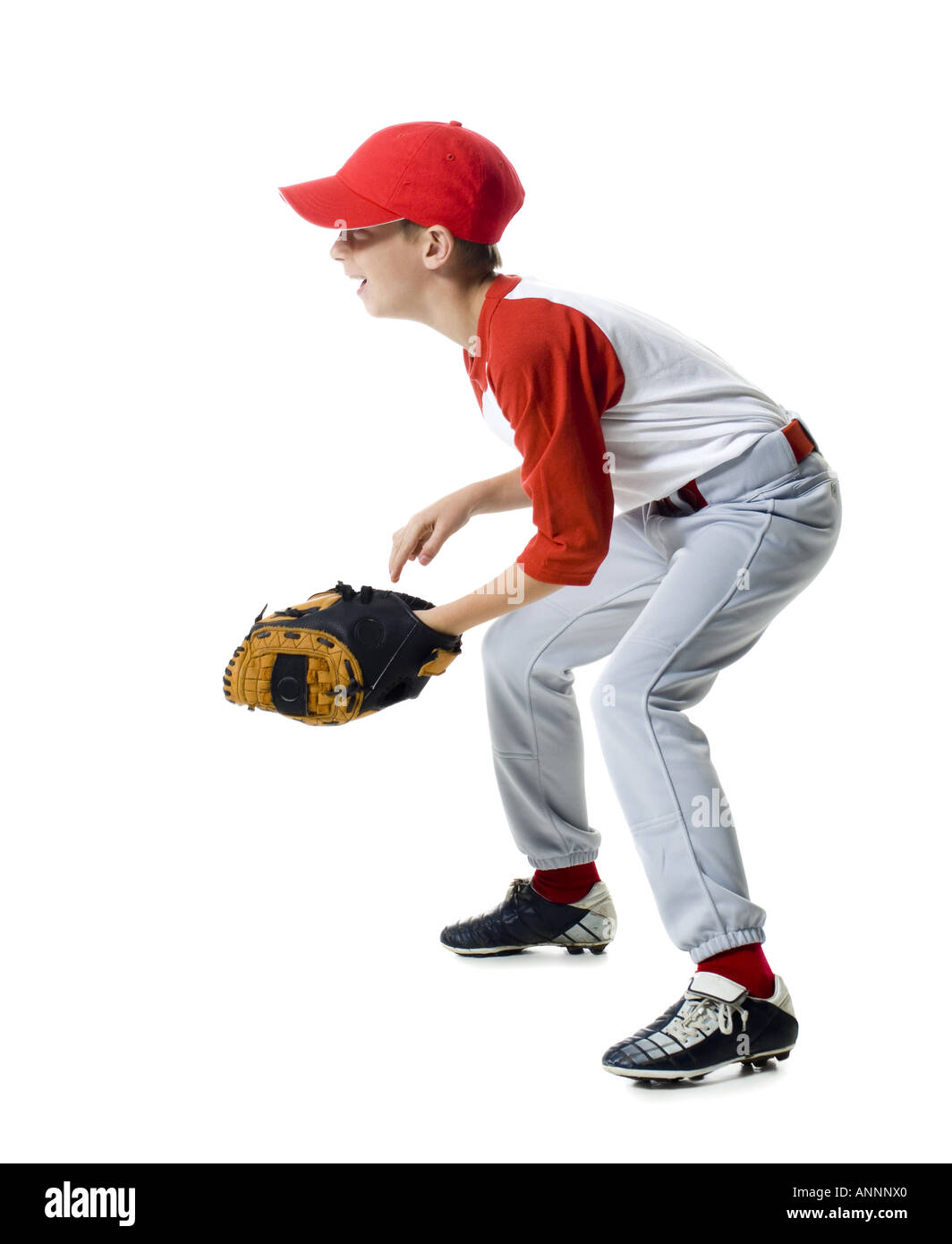Profile of a baseball player standing in a catching position Stock ...