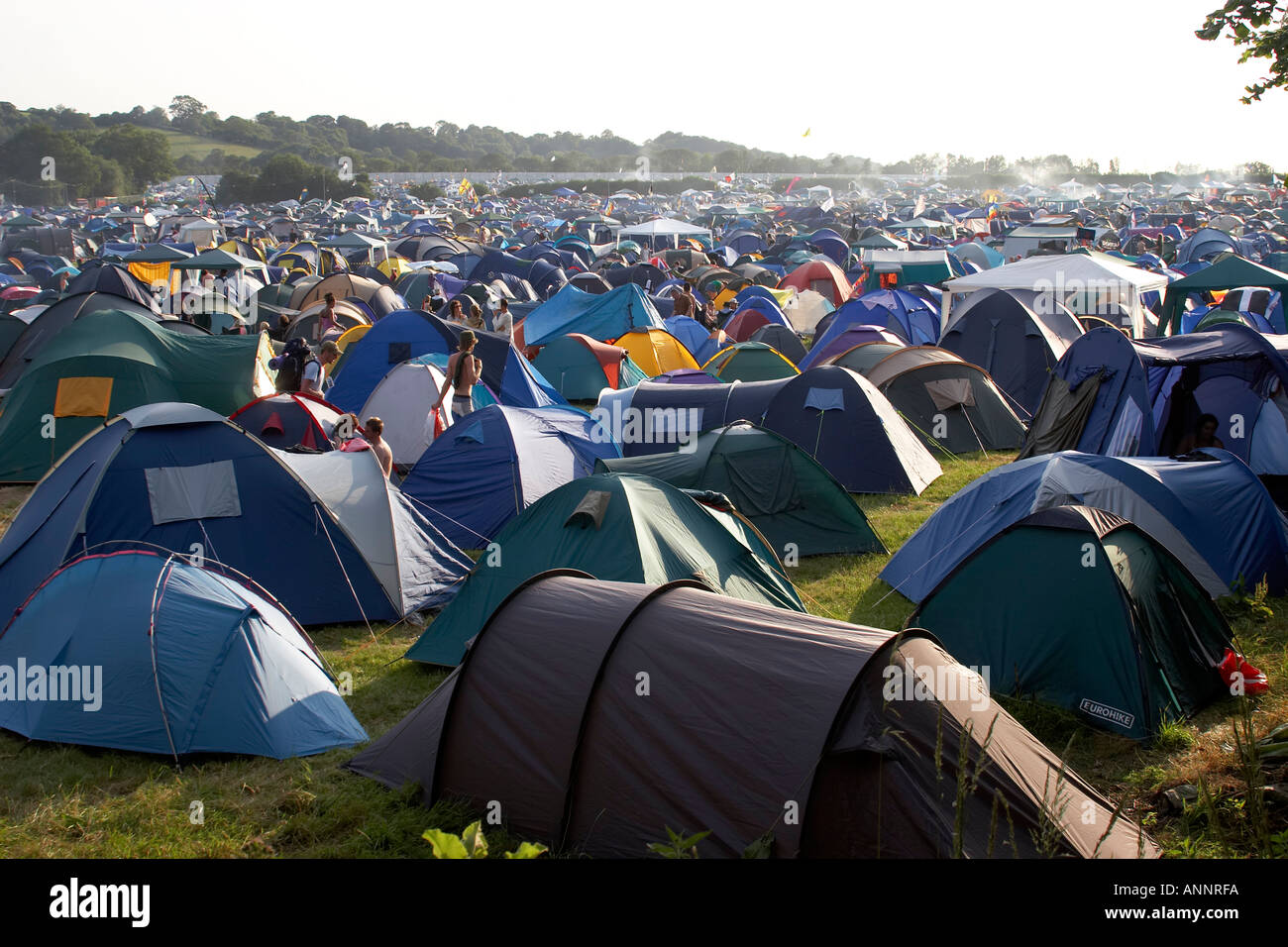 Camping field tents before the flood at Glastonbury Festival of ...