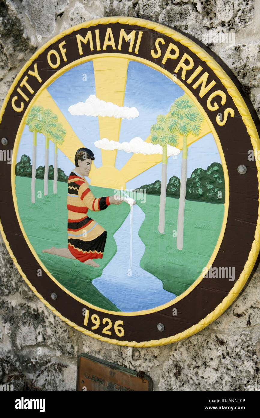 Miami Florida,Springs,Glenn H. Curtiss Memorial Circle,city seal ...