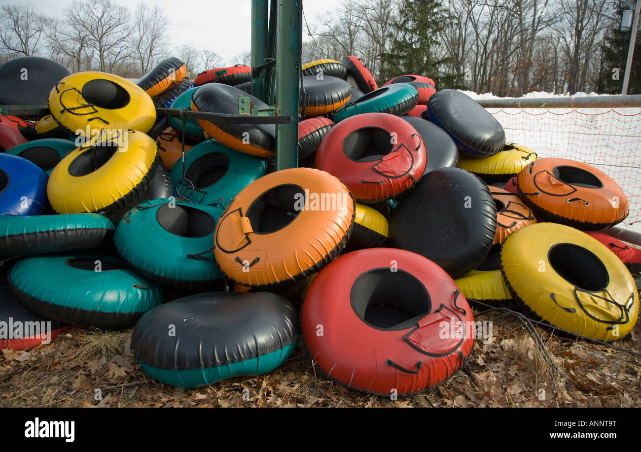 Pile of snow tubes Stock Photo - Alamy